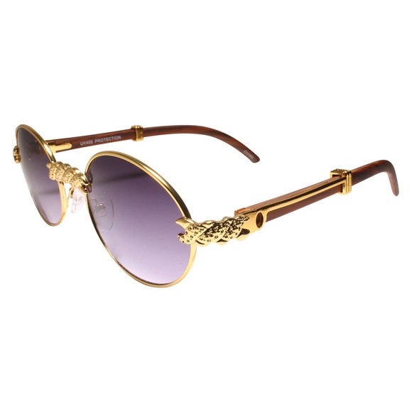 Kiss Accessories Hip Hop Sunglasses Gold And Wood Accent Frame For